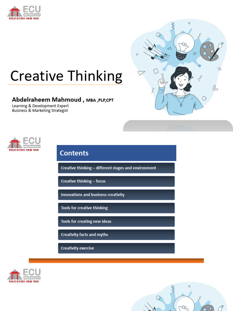 1st Lecture - Creative Thinking - ECU | PDF | Creativity | Expert 1st Lecture - Creative Thinking - ECU | PDF | Creativity | Expert