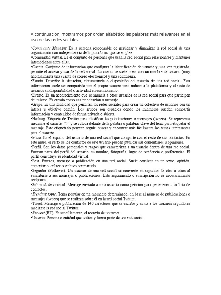 Glosario de Términos de Redes Sociales | PDF | Hashtag | Red mundial