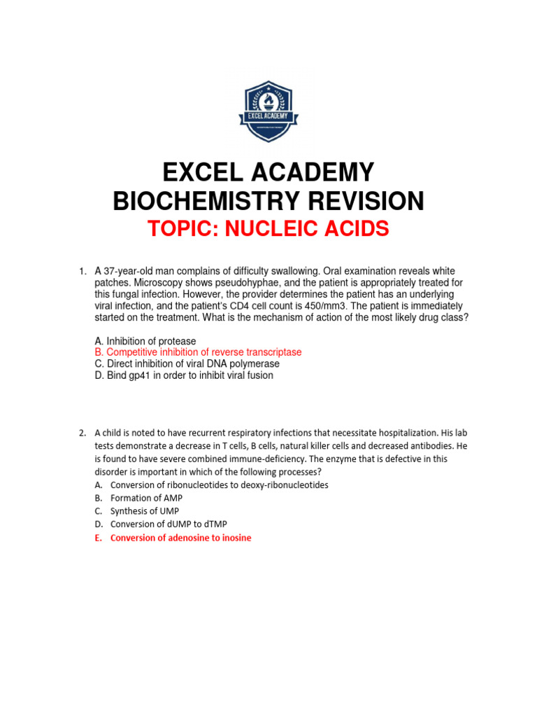 Nucleic Acids Biochemistry Exam Review | PDF | Nucleotides | Biosynthesis
