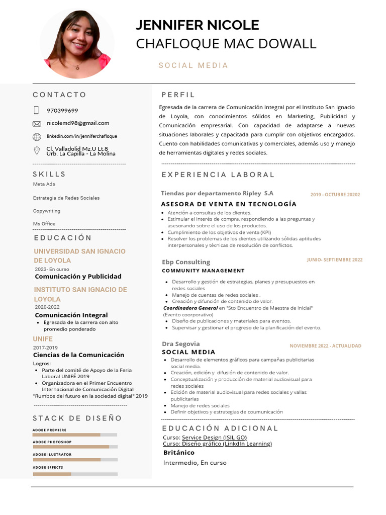 Perfil Profesional de Jennifer Chafloque | PDF | Publicidad
