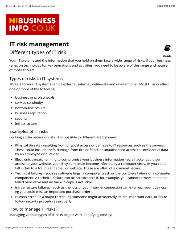 Different Types of IT Risk - Nibusinessinfo - Co.uk | PDF | Risk | Risk ...