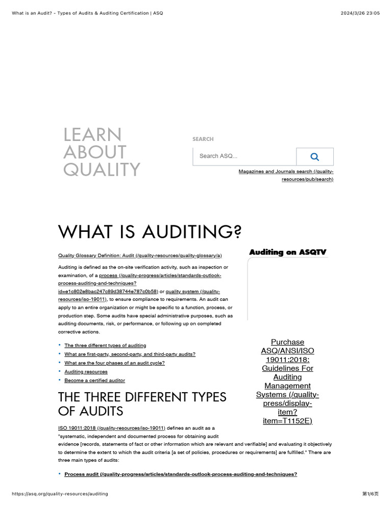 What Is An Audit Types Of Audits And Auditing Certification Asq Pdf Audit Quality