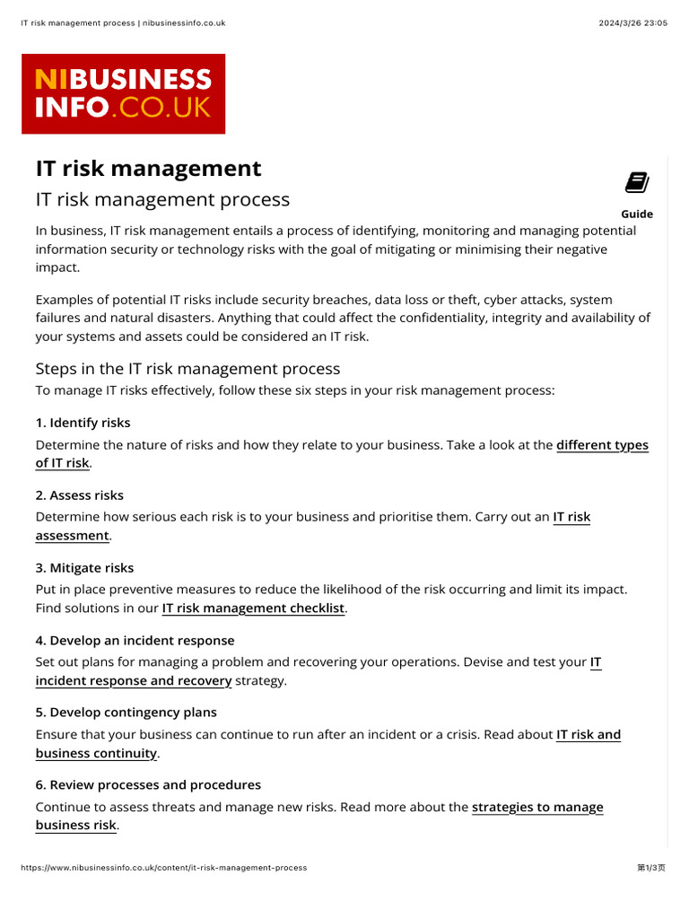 IT Risk Management Process - Nibusinessinfo - Co.uk | PDF | Risk ...