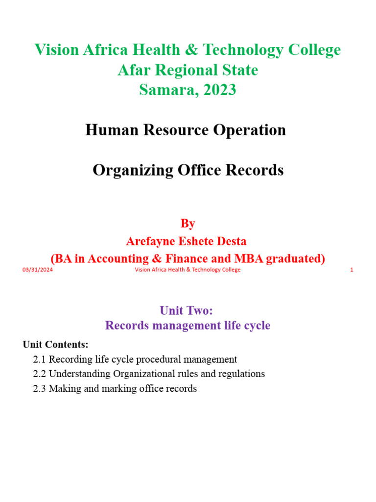 Unit Two - Records Management Life Cycle | PDF | Records Management ...
