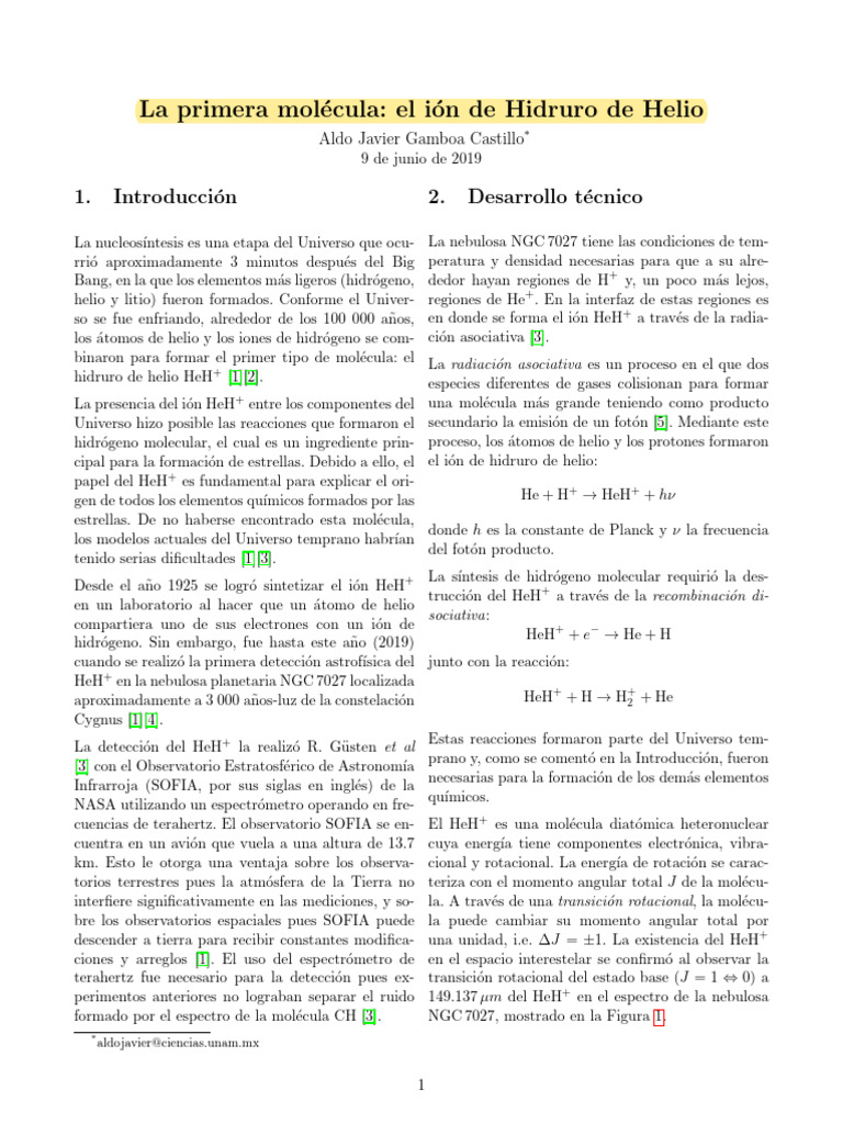 Detección del ión HeH+ en NGC 7027 | PDF | Astronomía | Ciencias fisicas