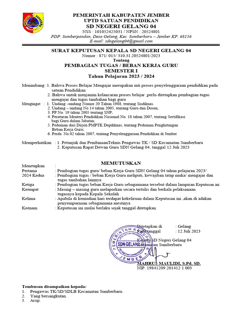 SK Tugas SMTR I Tapel 2023 - 2024 | PDF