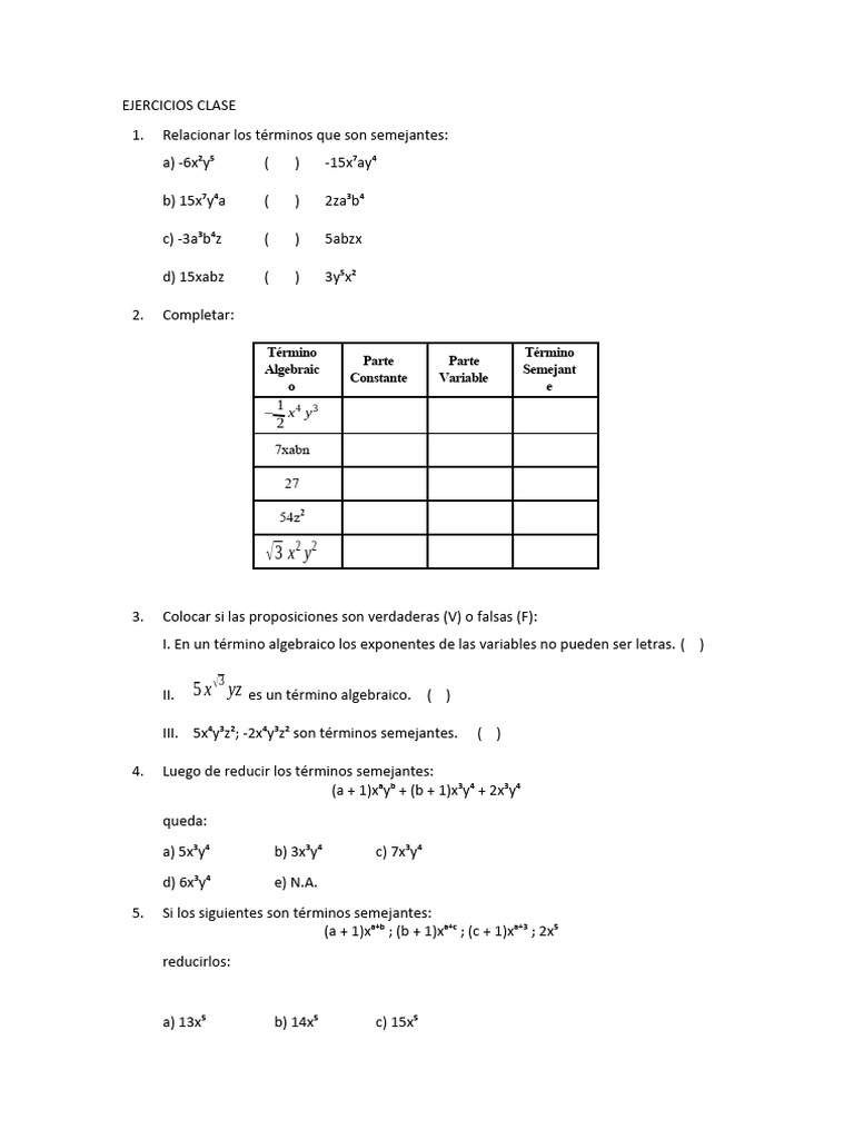 Ejercicios Clase | PDF | Álgebra | Matemáticas De La Computación