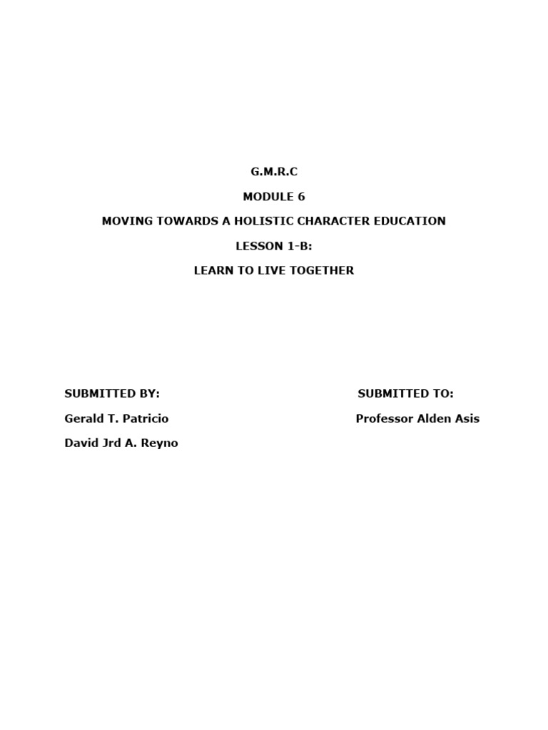 Module 6 Lesson 1B Learning To Live Together | PDF | Leadership | Goal