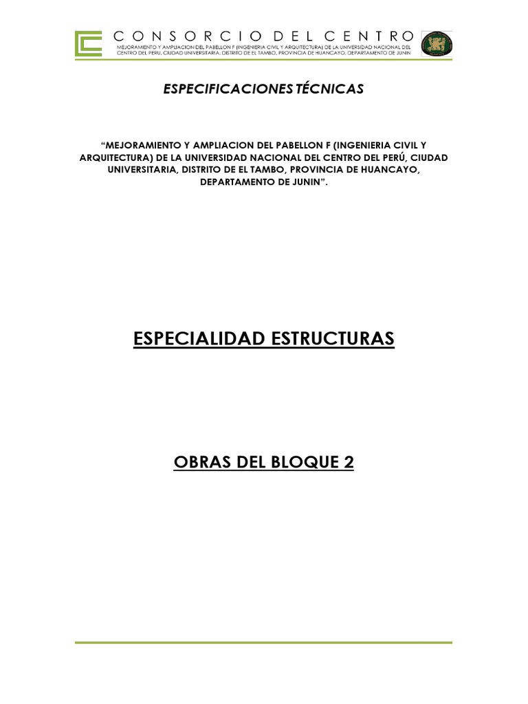 5.03.01. Especificaciones Tecnicas Bloque 2 - Estructuras | PDF | Hormigón | Fundación (Ingeniería)