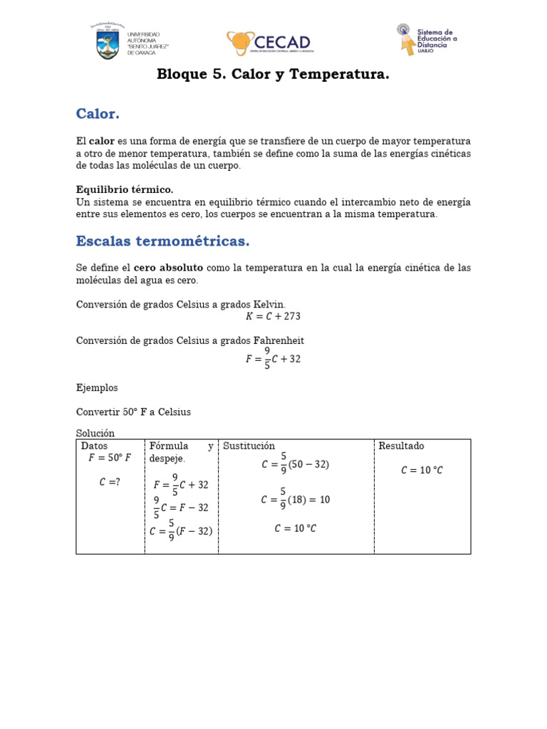 LAct7. Calor y Temperatura | PDF | Temperatura | Fahrenheit