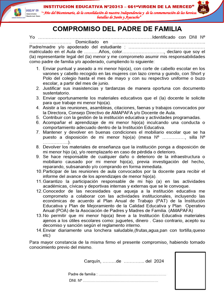 Acta de Compromiso de PPFF 2024 | PDF