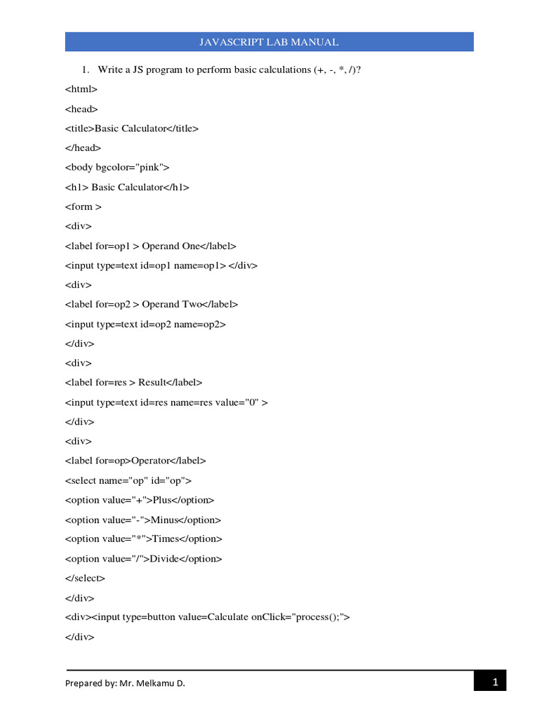 Javascript Lab Manual All in One | Download Free PDF | Java Script ... Javascript Lab Manual All in One | Download Free PDF | Java Script ...