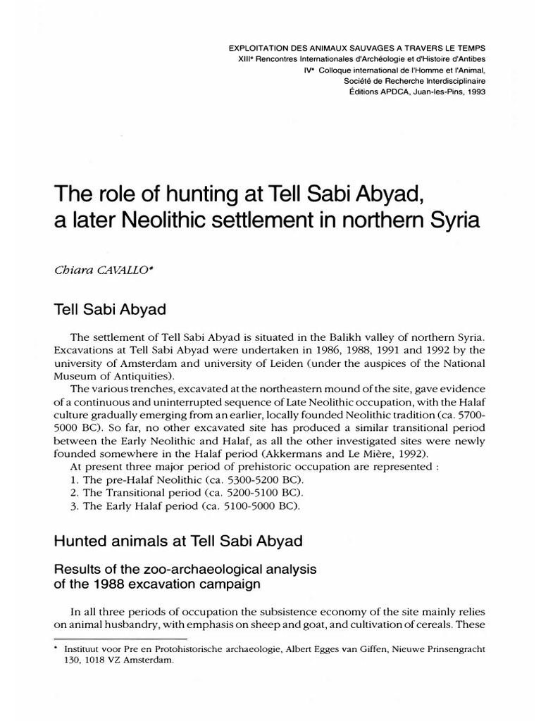 The Role of Hunting at Tell Sabi Abyad A | PDF | Neolithic | Holocene