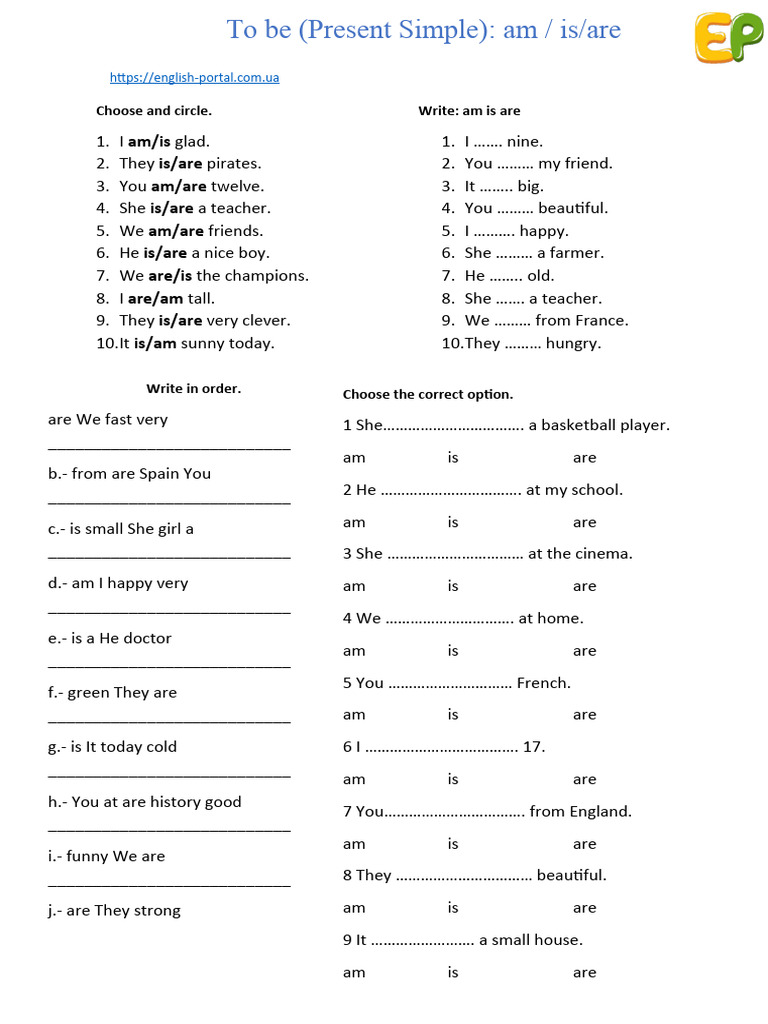 To Be Present Simple Am Is Are Pack | PDF