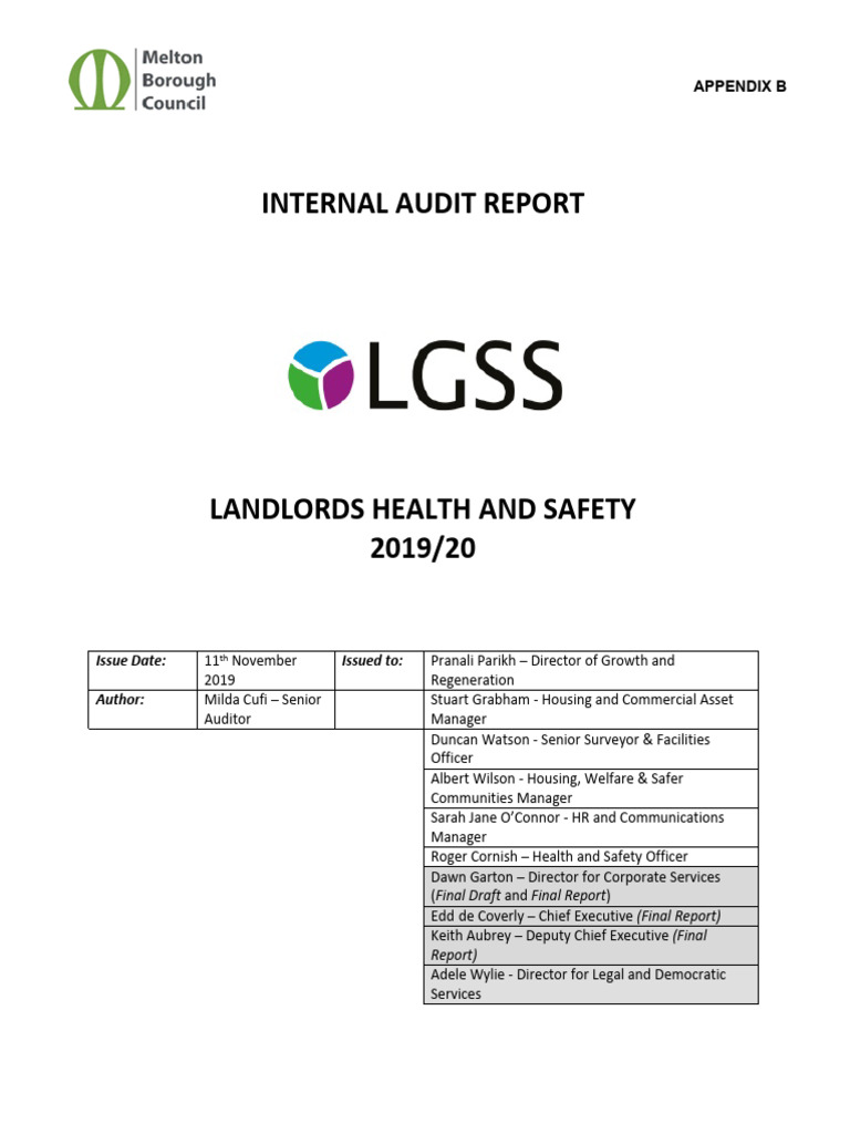 Appendix B - Internal Audit report - Landlord Health and Safety | PDF | Occupational Safety And ...