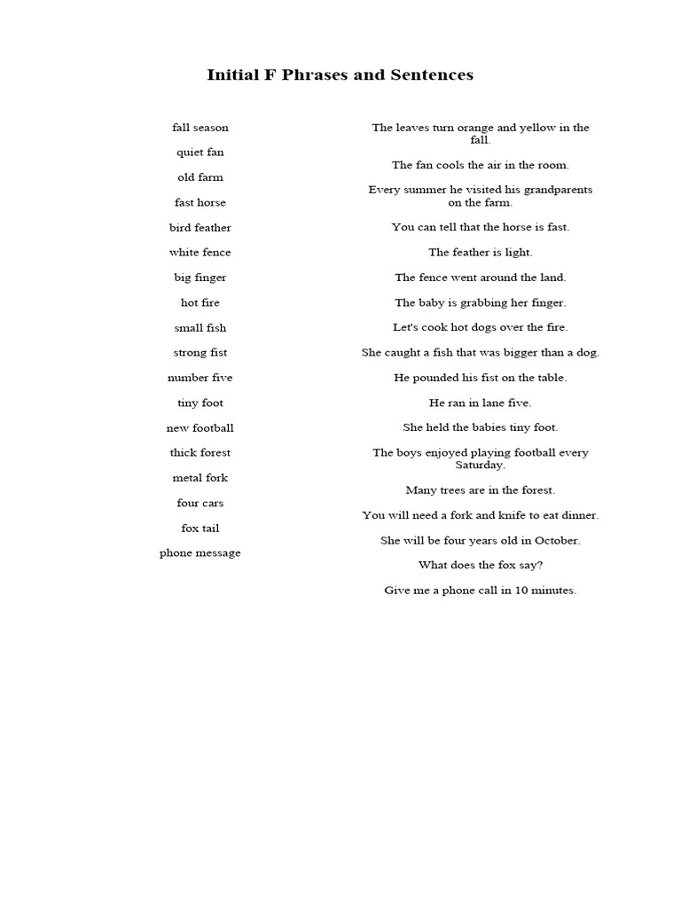 Initial F Phrases and Sentences | PDF | Mystery, Thriller & Crime Fiction