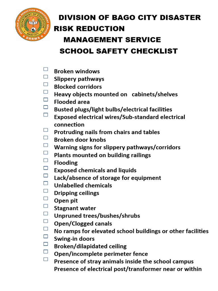 School Safety Checklist Template | PDF | Home & Garden
