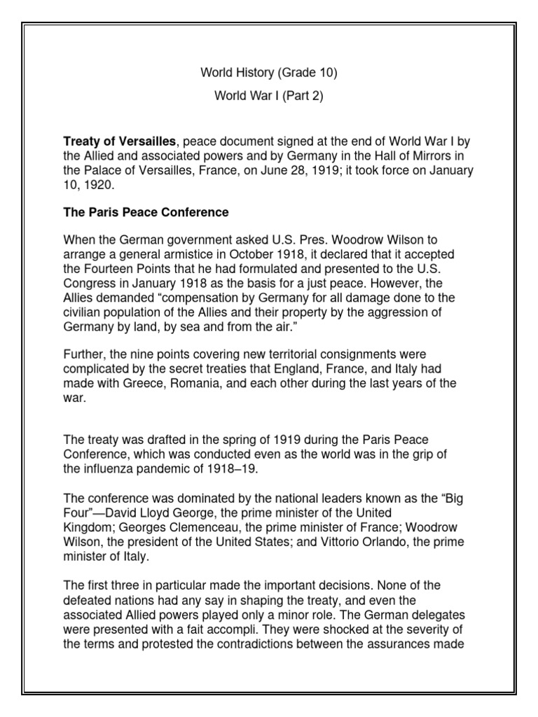 World War I - Part 2 | PDF | Treaty Of Versailles | International Relations