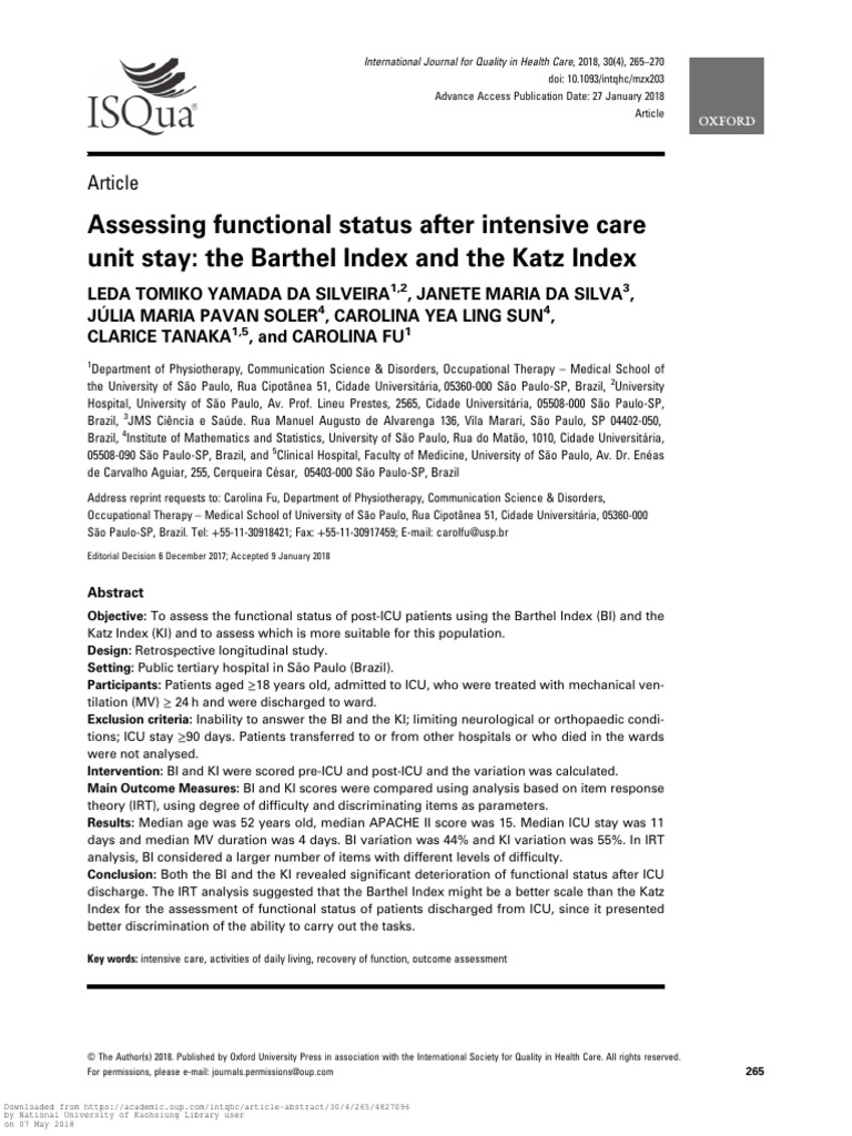 Assessing Functional Status After Intensive Care Unit Stay - The ... Assessing Functional Status After Intensive Care Unit Stay - The ...