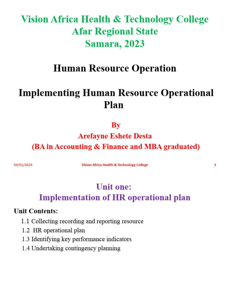Unit One - Implementation of HR Operational Plan | PDF | Performance Indicator | Human Resource ...