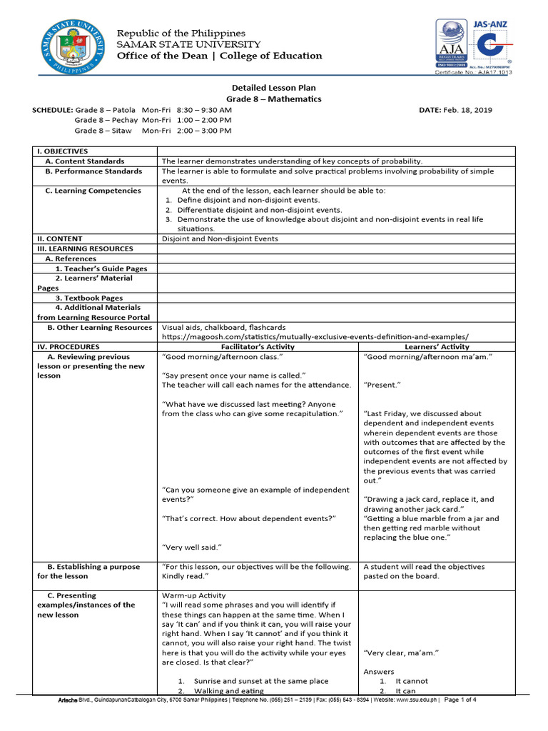 Disjoint and Nondisjoint Events | PDF | Learning | Cognition