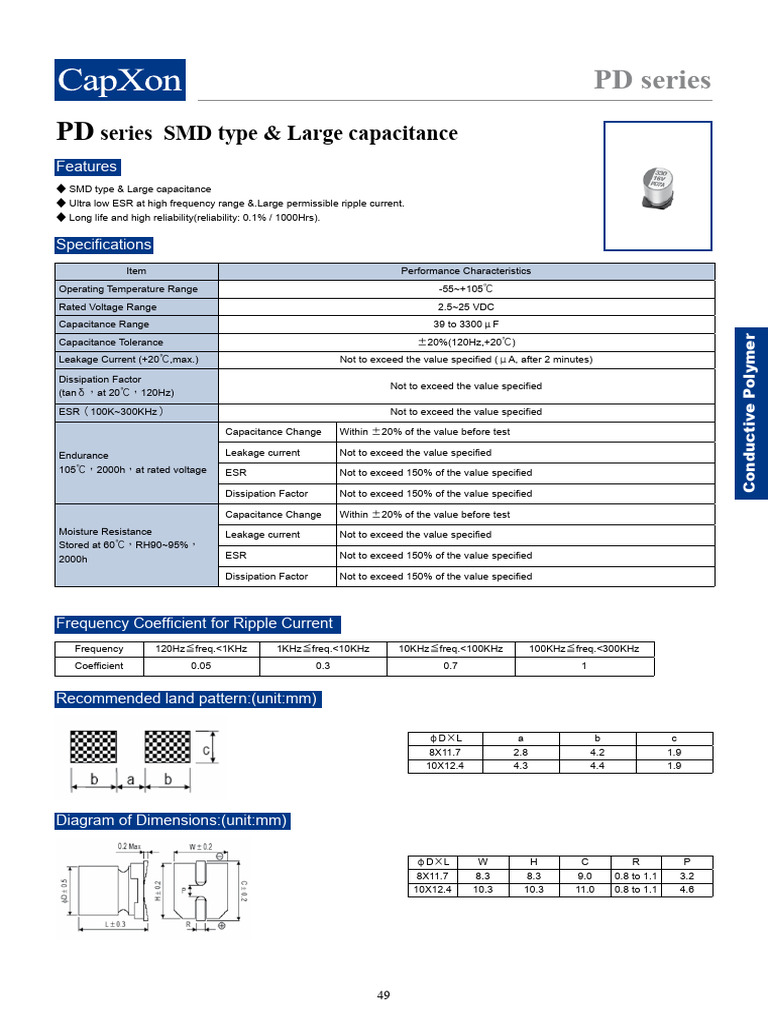 Capxon (Polymer) 2011 PD Series | PDF | Capacitor | Manufactured Goods