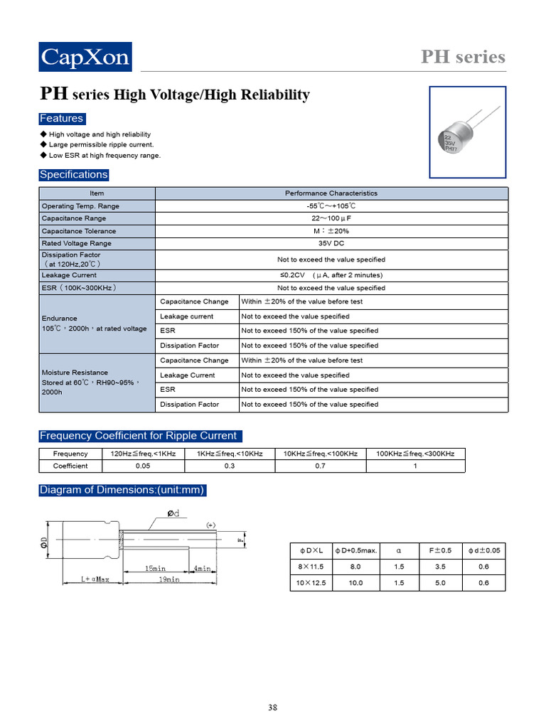 Capxon (Polymer) 2011 PH Series | PDF | Capacitor | Electronic Engineering