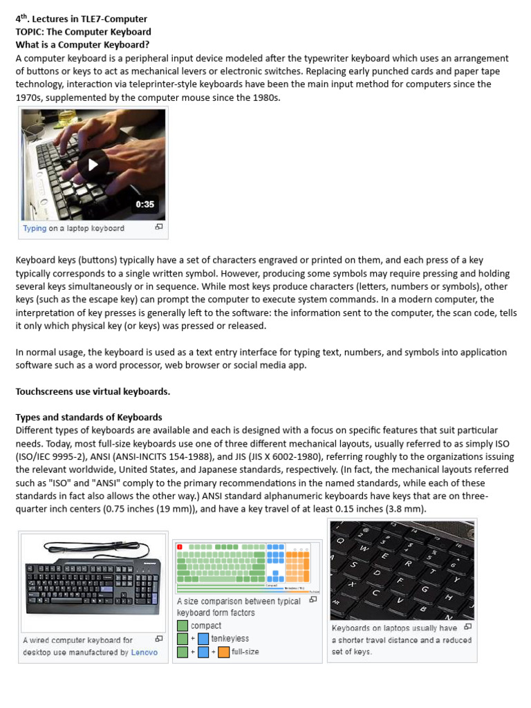 4th Lectures in TLE7-Computer - 3rd Quarter Period | PDF | Computer Keyboard | Office Equipment