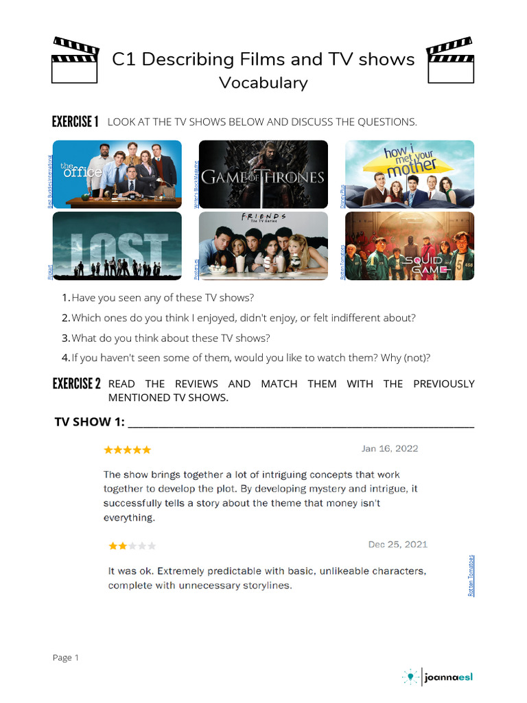 c1 Describing Films and TV Shows Vocab Lesson Plan Teachers | PDF ...