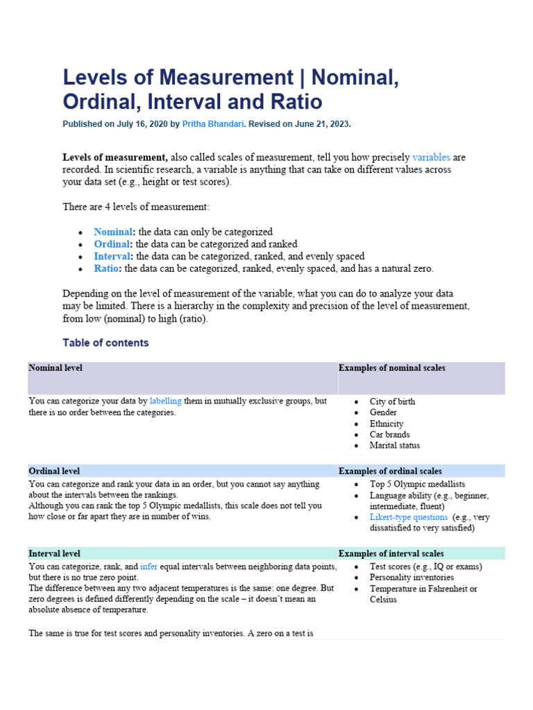 Levels of Measurement | PDF | Level Of Measurement | Temperature