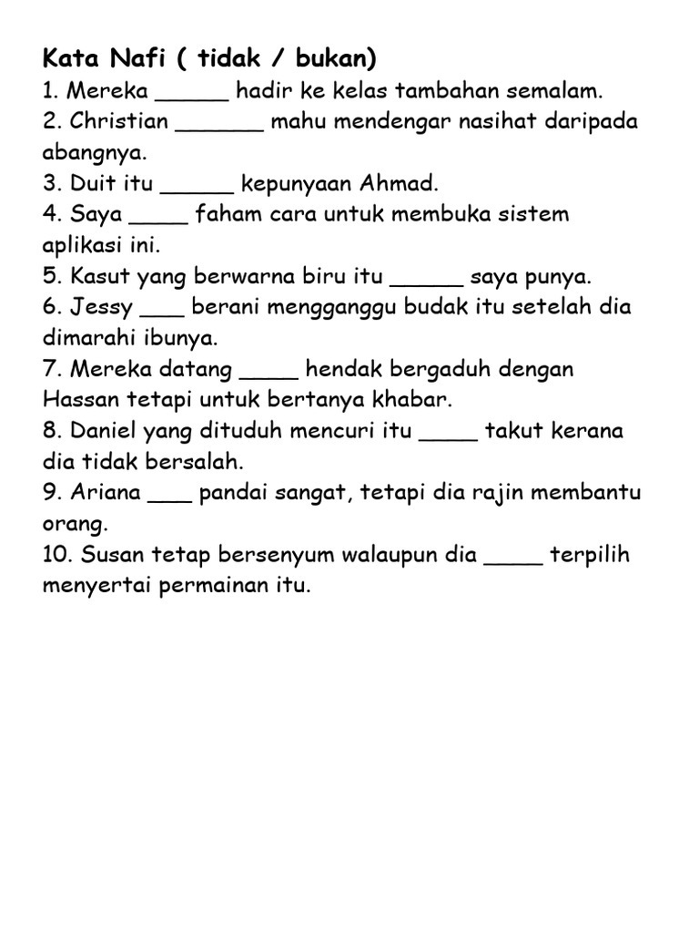 Latiha Kata Nafi Tahun 3 | PDF