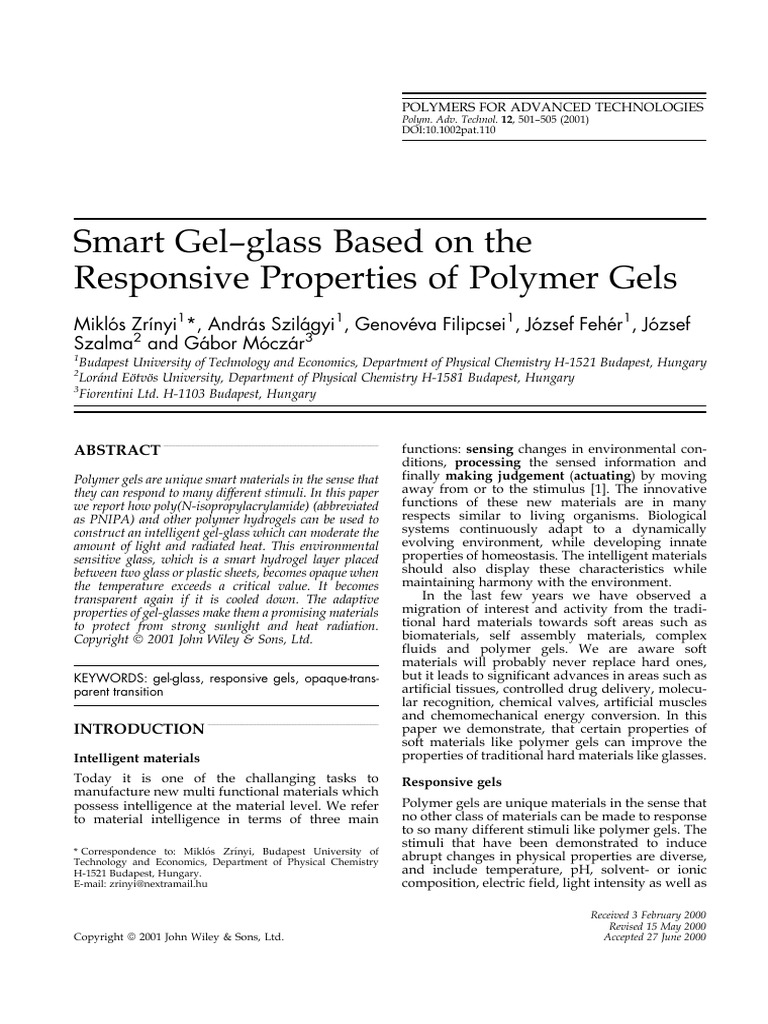 Smart Gel Glass Based On The Responsive | PDF | Gel | Phase (Matter)