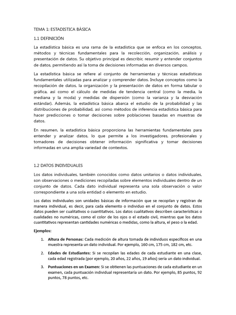 Introducción a la Estadística Básica | PDF | Datos | Estadísticas