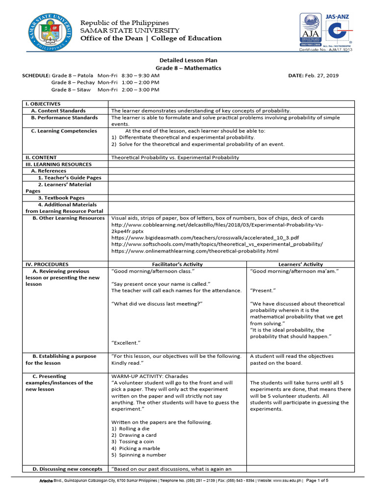Experimental vs. Theoretical Probabiltiy | PDF | Probability | Learning