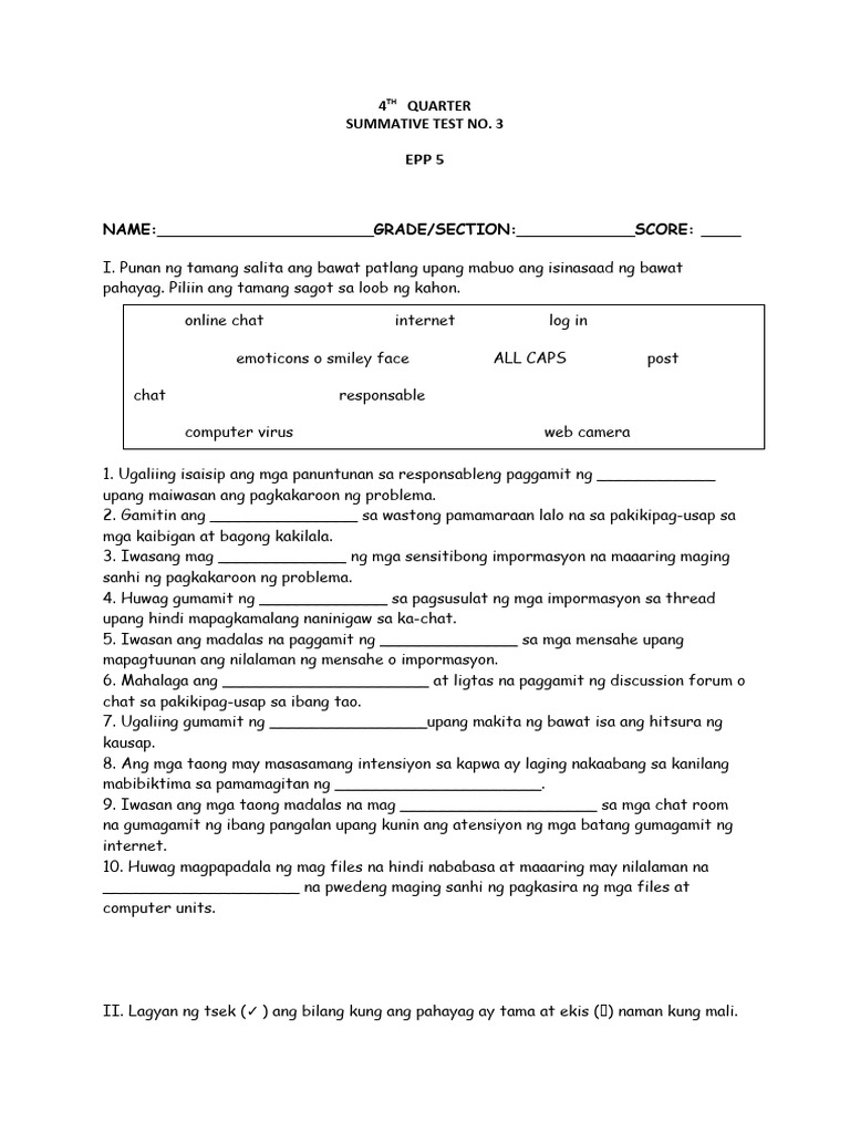 Epp 5 Q4 ST3-2023-2024 | PDF