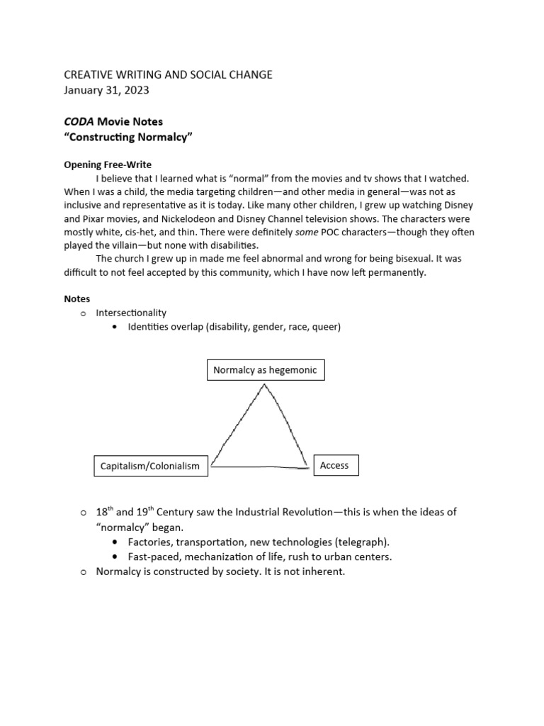 CODA Movie Notes and Constructing Normalcy | PDF