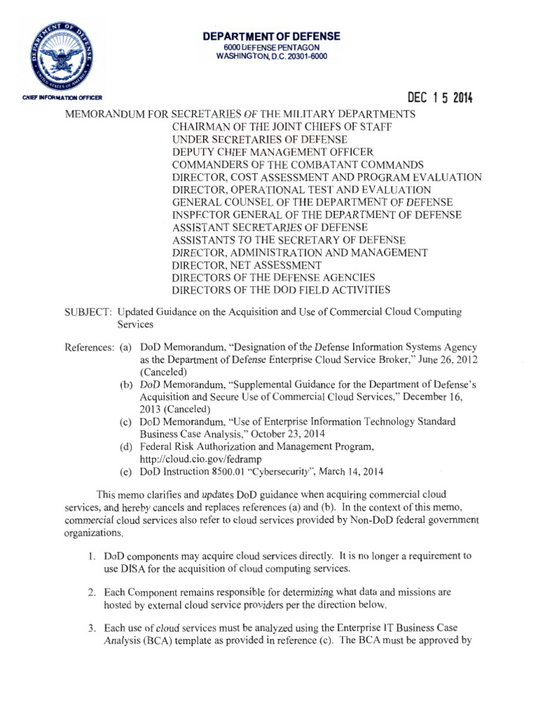 Updated Guidanceonthe Acquisitionand Useof Commerical Cloud Computing ...