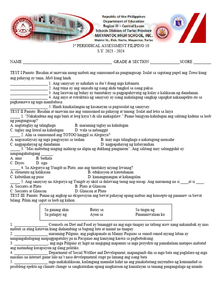 1st Periodical Assessment | PDF