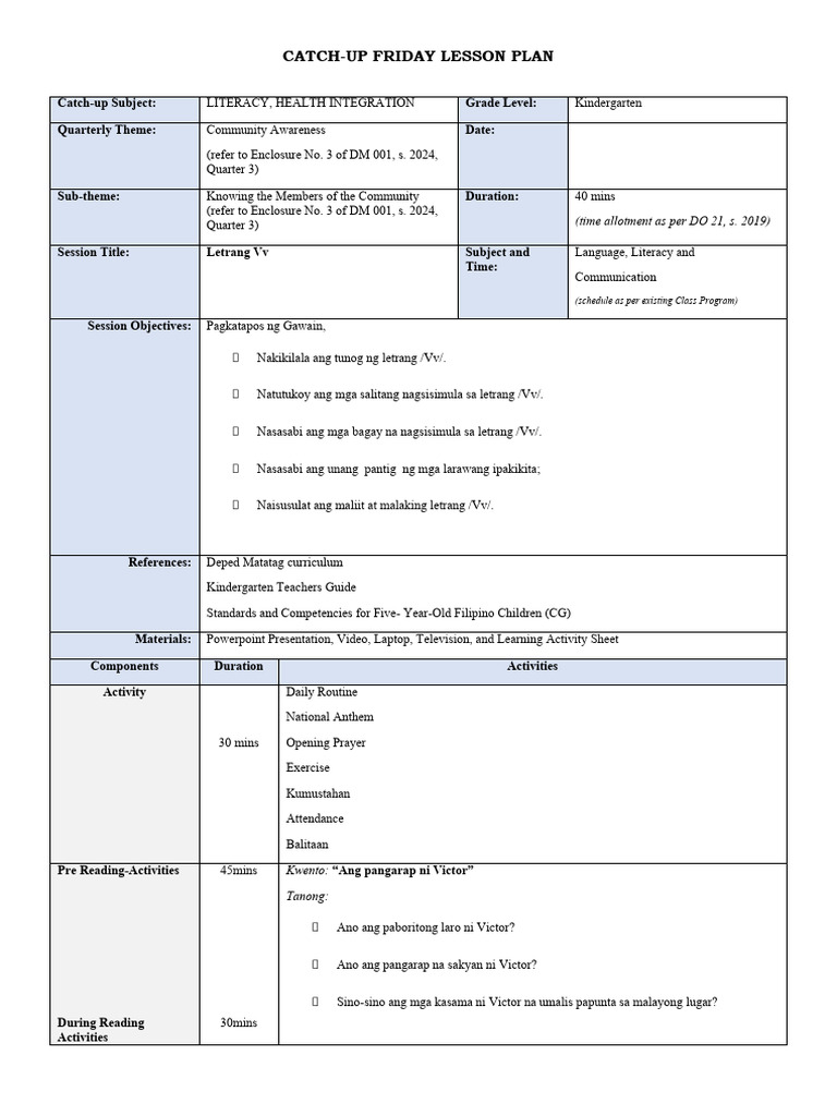 LESSON PLAN - Catch-Up-Friday-Quarter-3-Week-8 | PDF | Lesson Plan | Learning