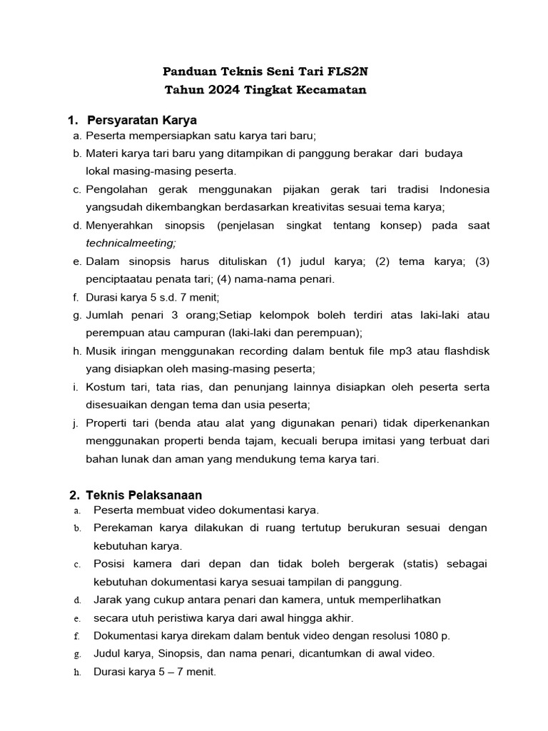 Panduan Tari FLS2N 2024 | PDF
