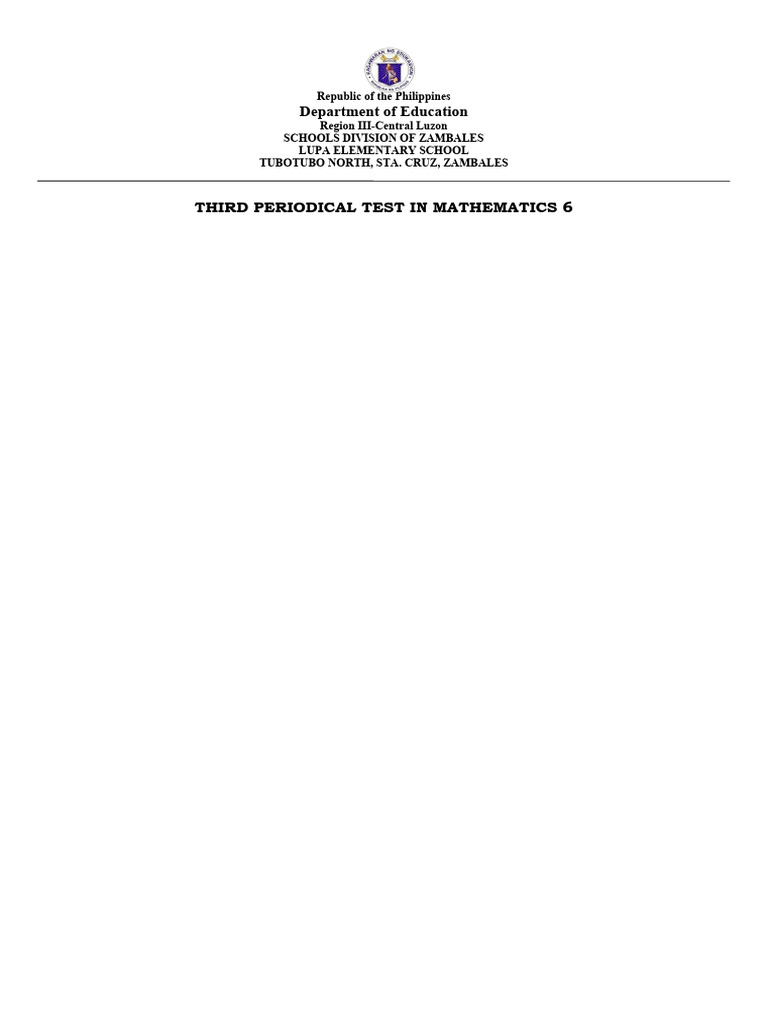 3RD Periodical Test in Math - Grade 6 | PDF | Shape | Area