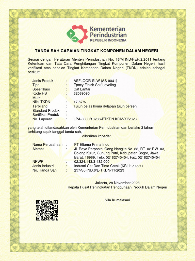 Sertifikat - TKDN AS9041 | PDF