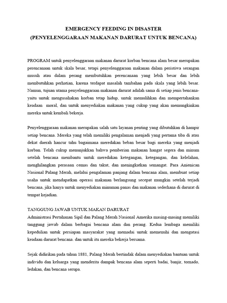 Emergency Feeding in Disaster Penyelengg | PDF