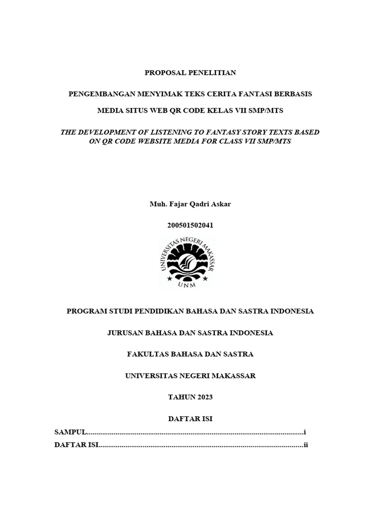 Proposal Penelitian Muh. Fajar Qadri Askar (Fiks) - 1 | PDF