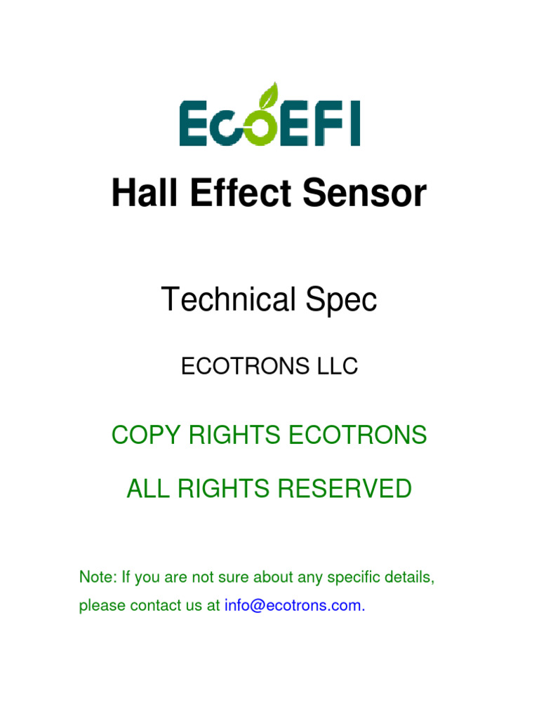 ECOTRONS Hall Sensor Technical Spec | PDF | Sensor | Equipment