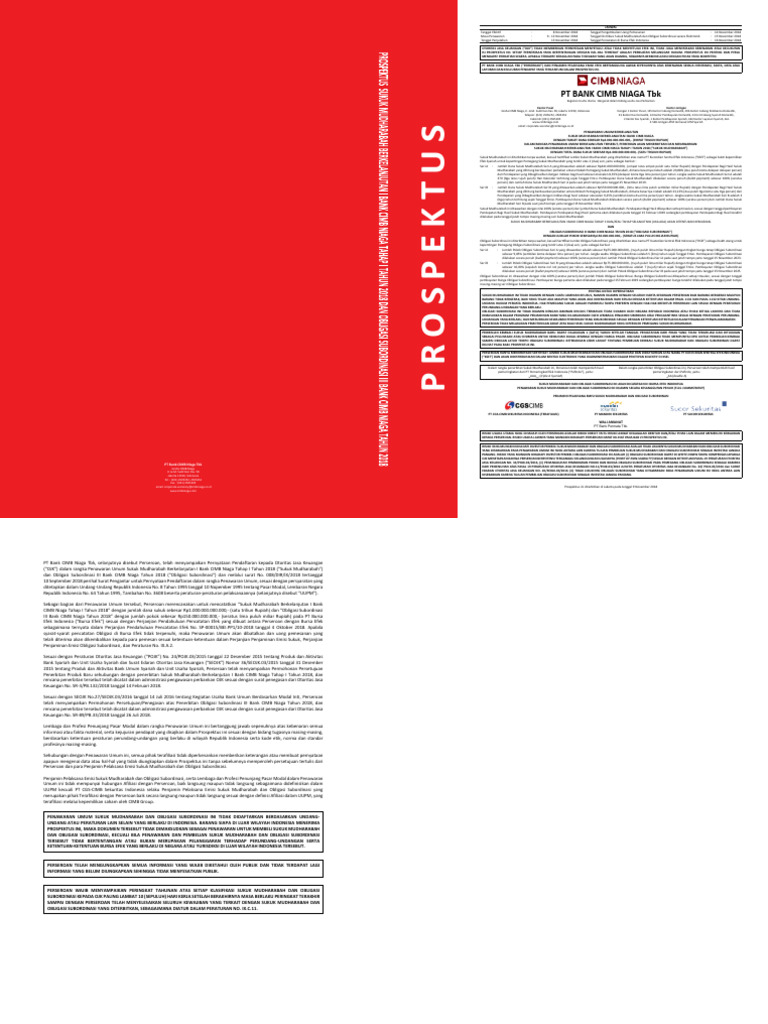 2018 Sukuk Mudharabah PUB I Tahap I Obligasi Subordinasi III Bank CIMB ...