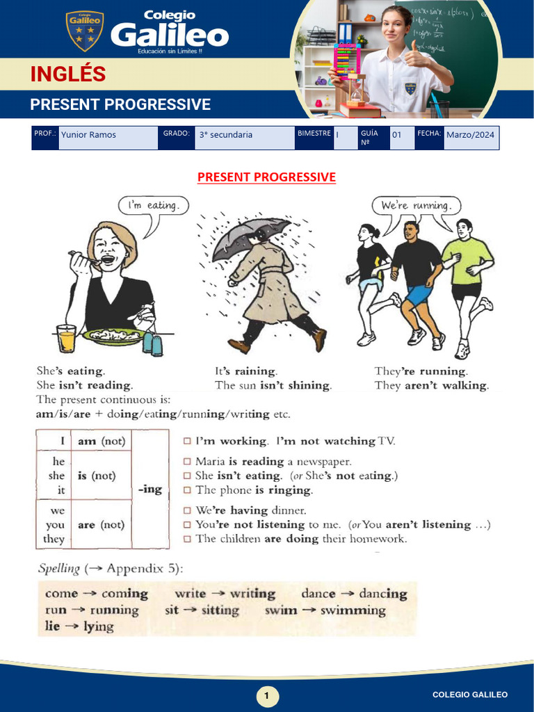 Inglés: Present Progressive | PDF