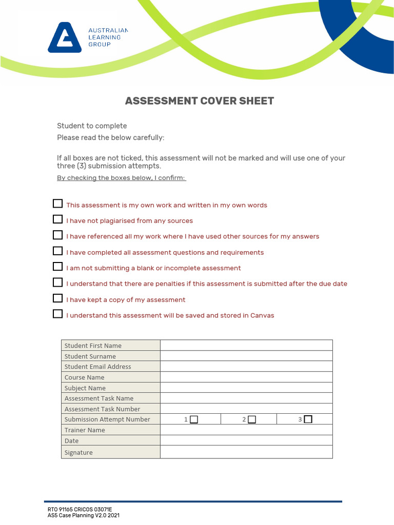 Assessment Cover Sheet: by Checking The Boxes Below, I Confirm | PDF ...