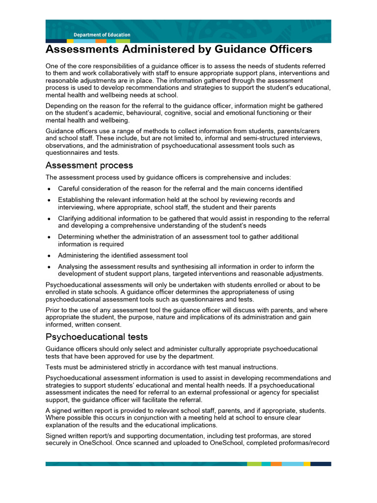 Assessments Administered Guidance Officers | PDF