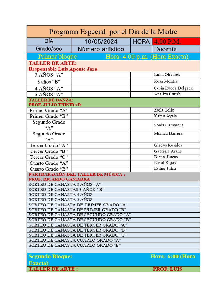 Programa Dia de La Madre | PDF